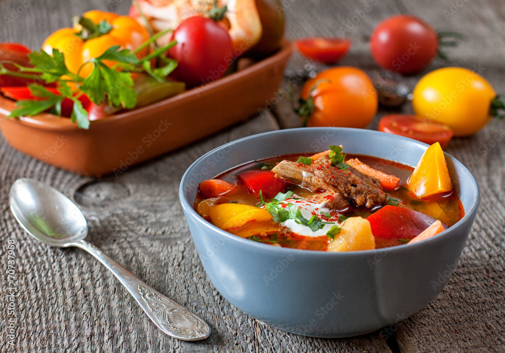 Traditional hungarian dish bograch goulash Stock Photo | Adobe Stock