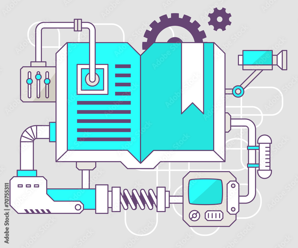 Vector industrial illustration of the mechanism of open book. Co Stock ...