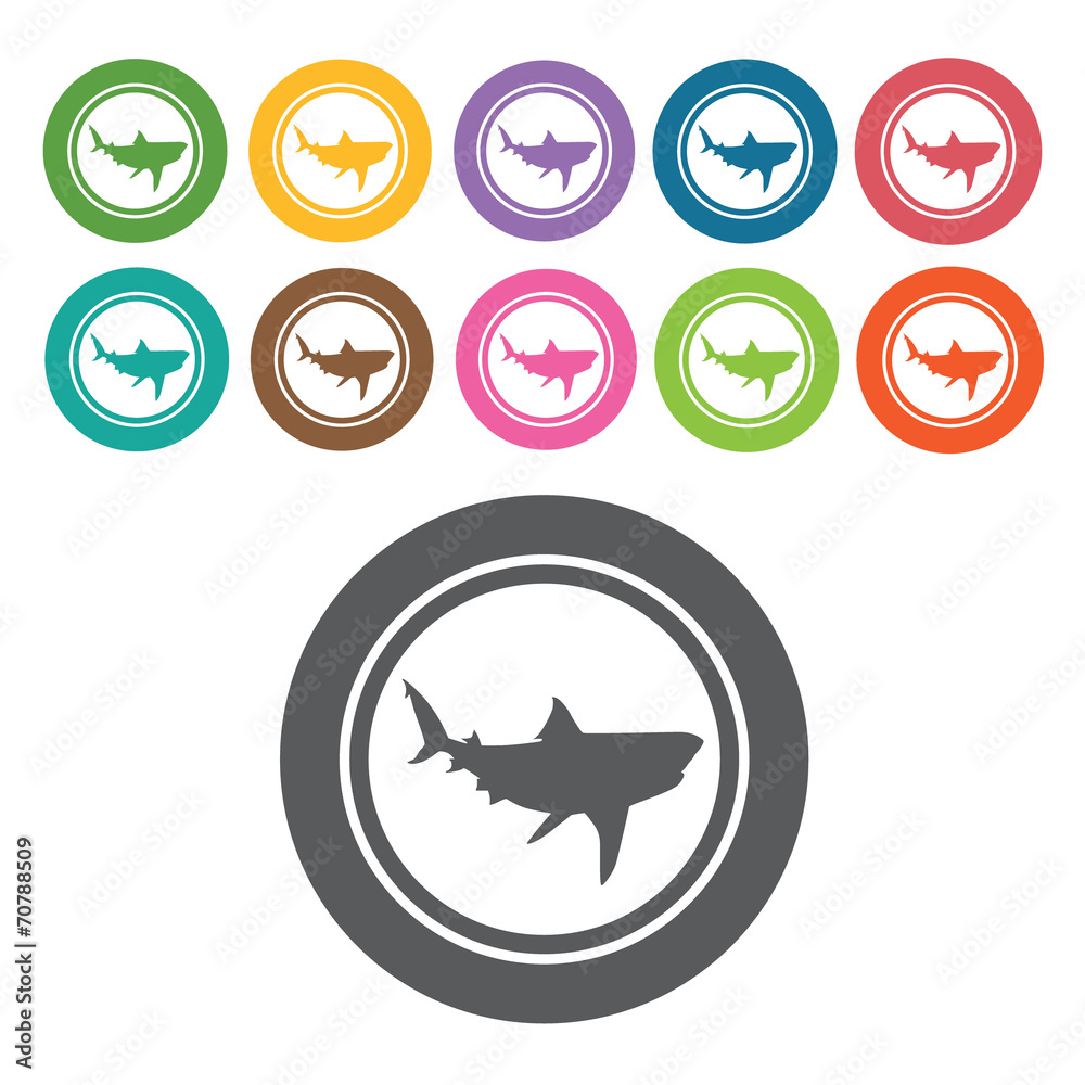 Shark attack icon. Danger icon set. Round colourful 12 buttons. Stock ...