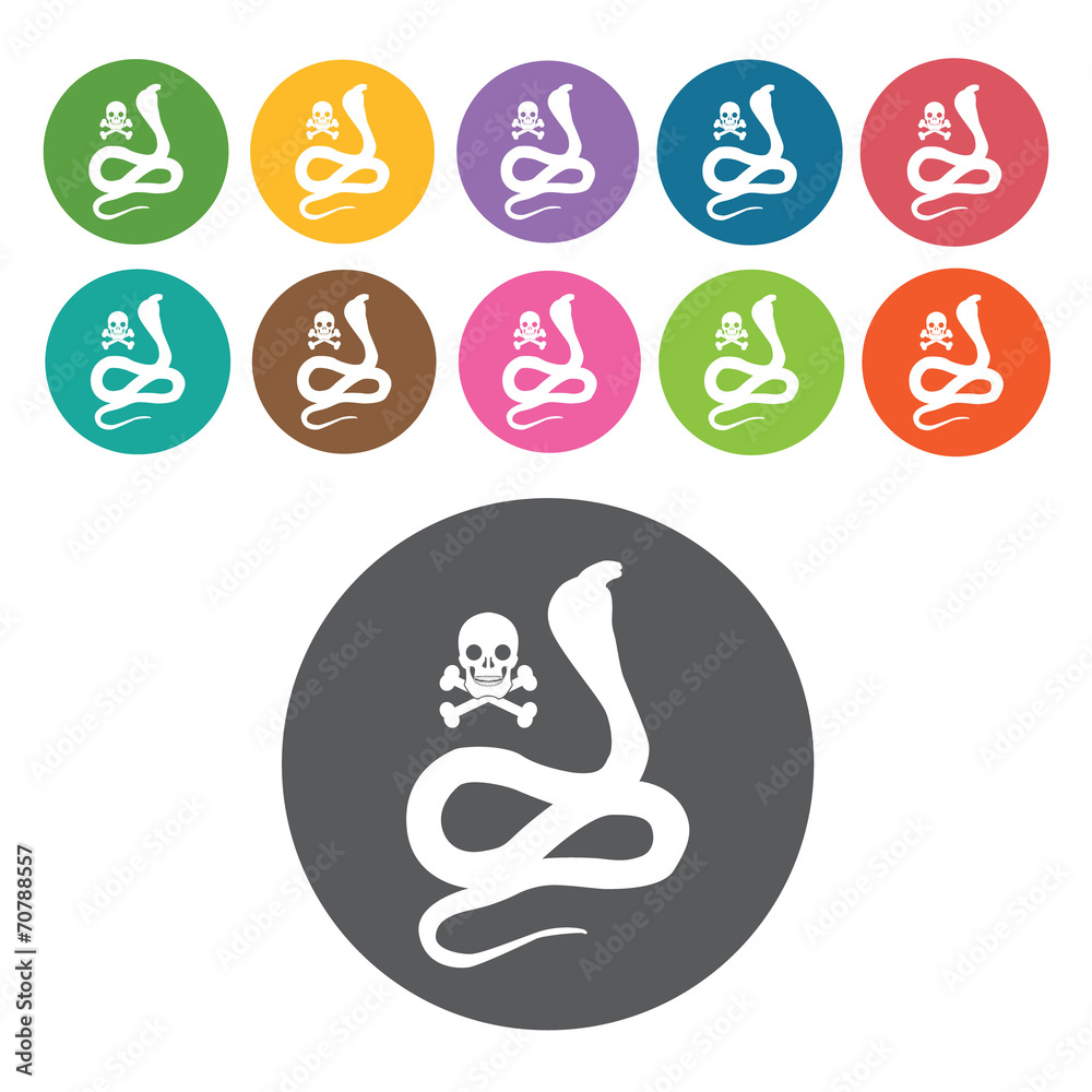 Snake poison icon. Danger icon set. Round colourful 12 buttons. Stock ...