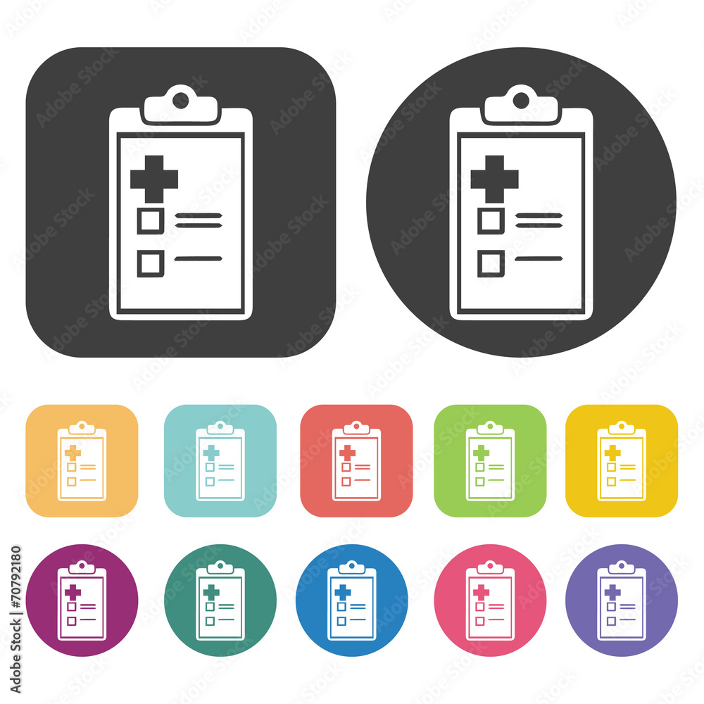 Medical chart with cross icon. Hospital nurse icons set. Round a Stock ...