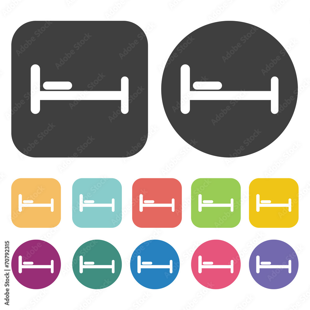 Hospital bed icon. Hospital nurse icons set. Round and rectangle Stock ...