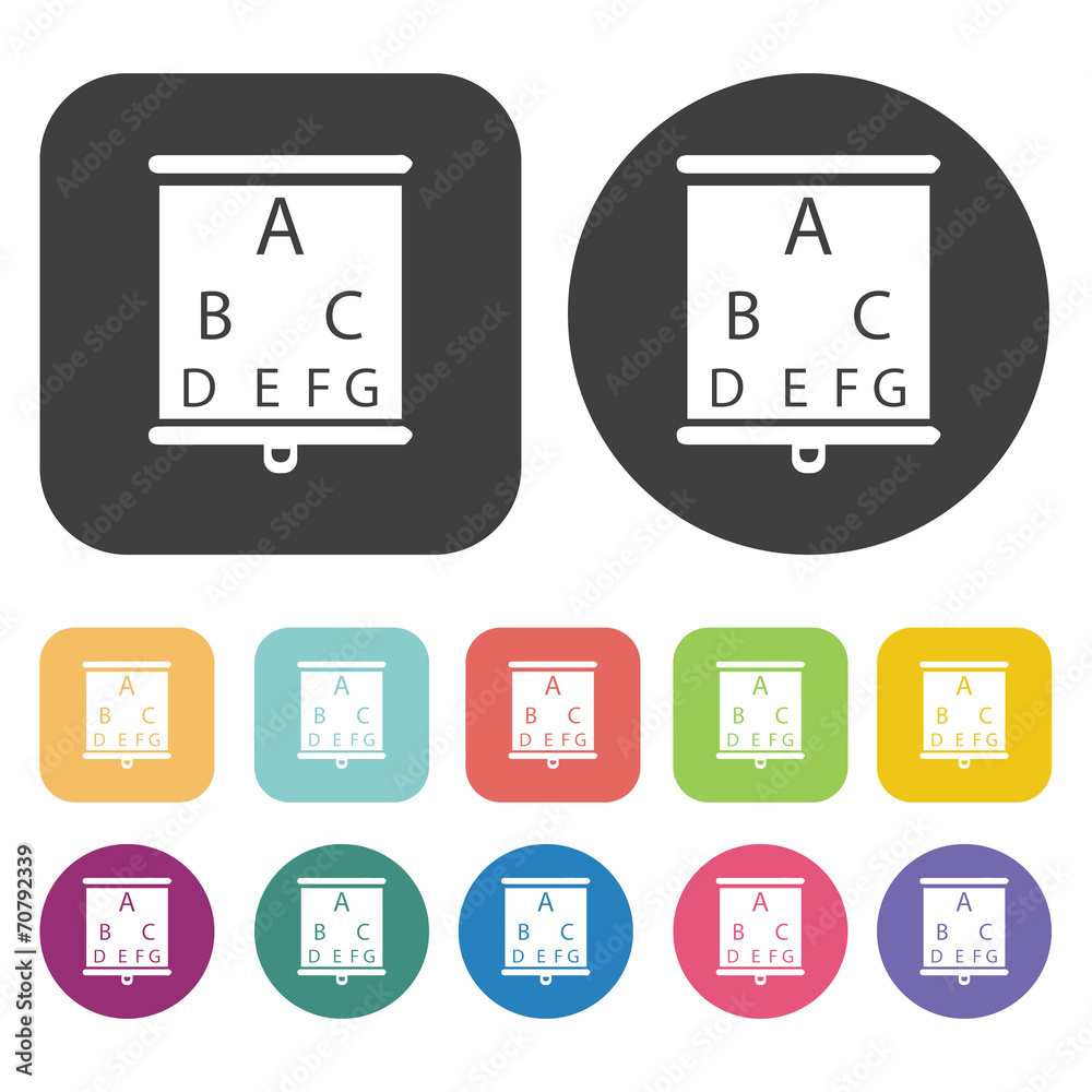 Snellen chart icon. Hospital nurse icons set. Round and rectangl Stock ...