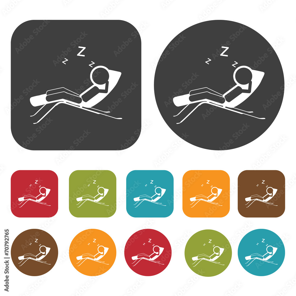 Man sleeping on a lounge chair sign icon. Sleep Sign symbol icon Stock ...