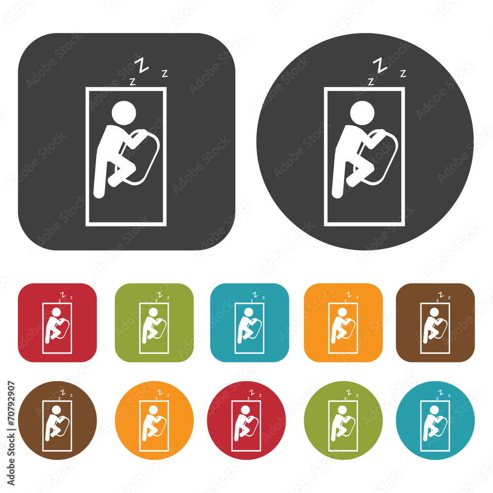 Man sleeping on a bed hugging a pillow sign icon. Sleep Sign sym Stock ...