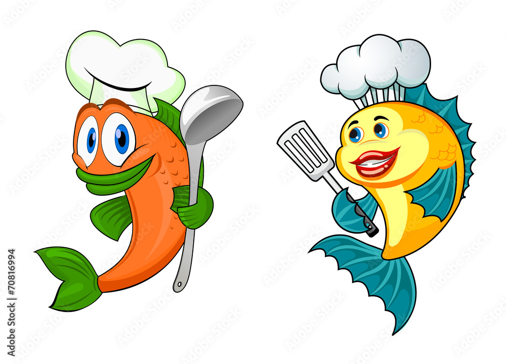 Cartoon chef fish characters Stock Vector | Adobe Stock