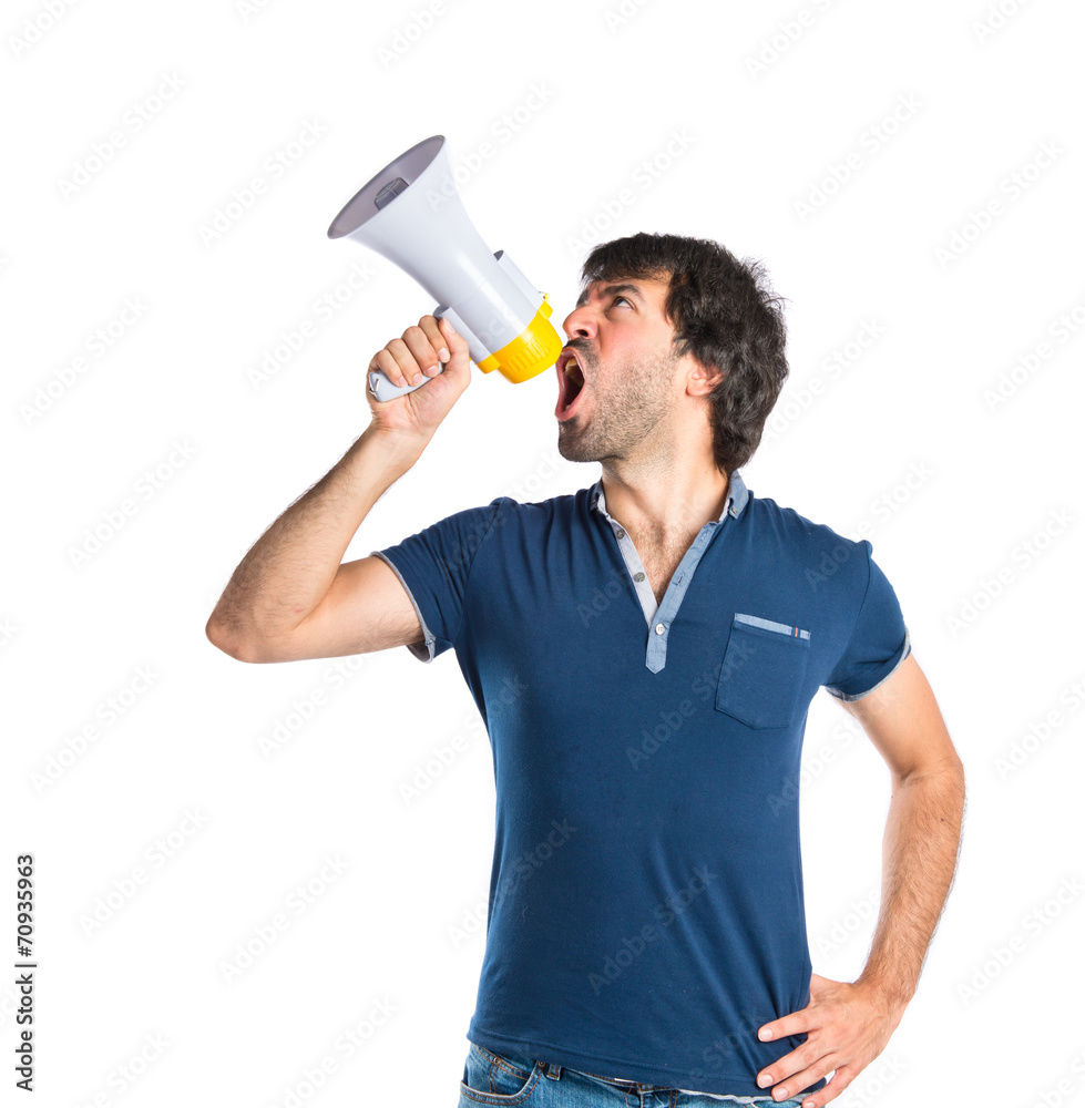 Man shouting over isolated white background Stock Photo | Adobe Stock