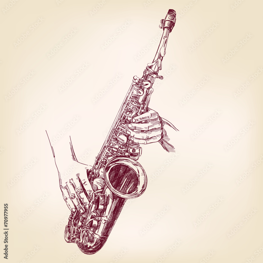 saxophone hand drawn vector llustration realistic sketch Stock Vector ...