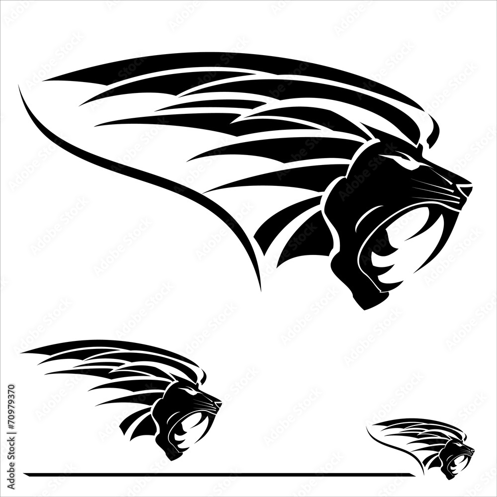 Lion Head with the extreme fang. Side View Black Lion Head Stock Vector ...