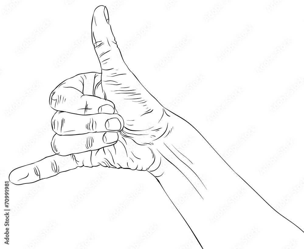 Call me hand sign, detailed black and white lines vector illustr Stock ...