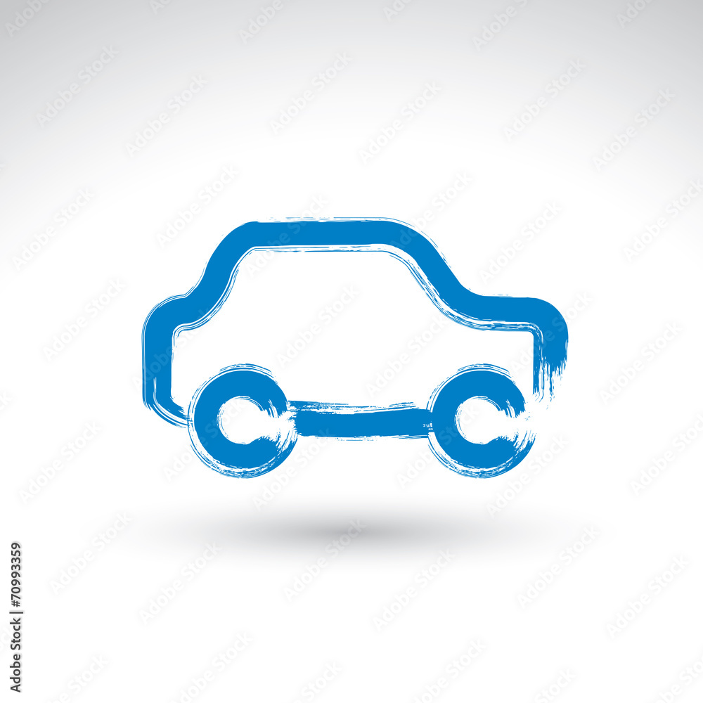 Hand drawn blue car icon, illustrated brush drawing passenger ca Stock ...