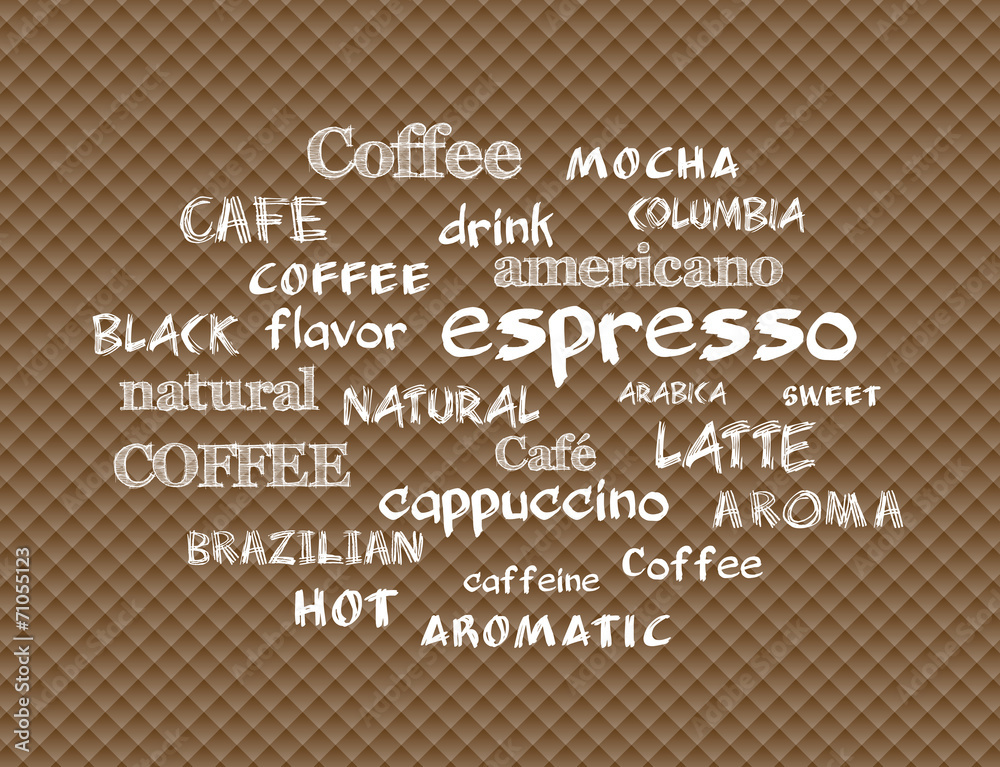 Coffee. Vector word cloud background. Hand drawn style text. Stock ...