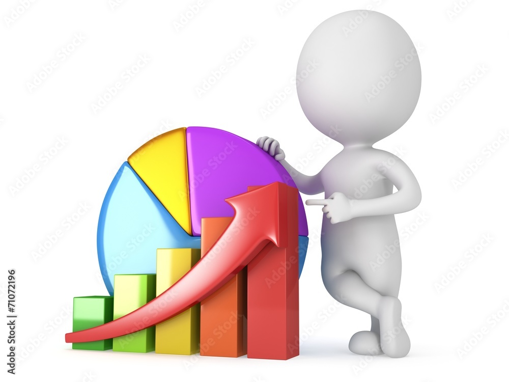 3d man with bar graph and pie chart Stock Illustration | Adobe Stock