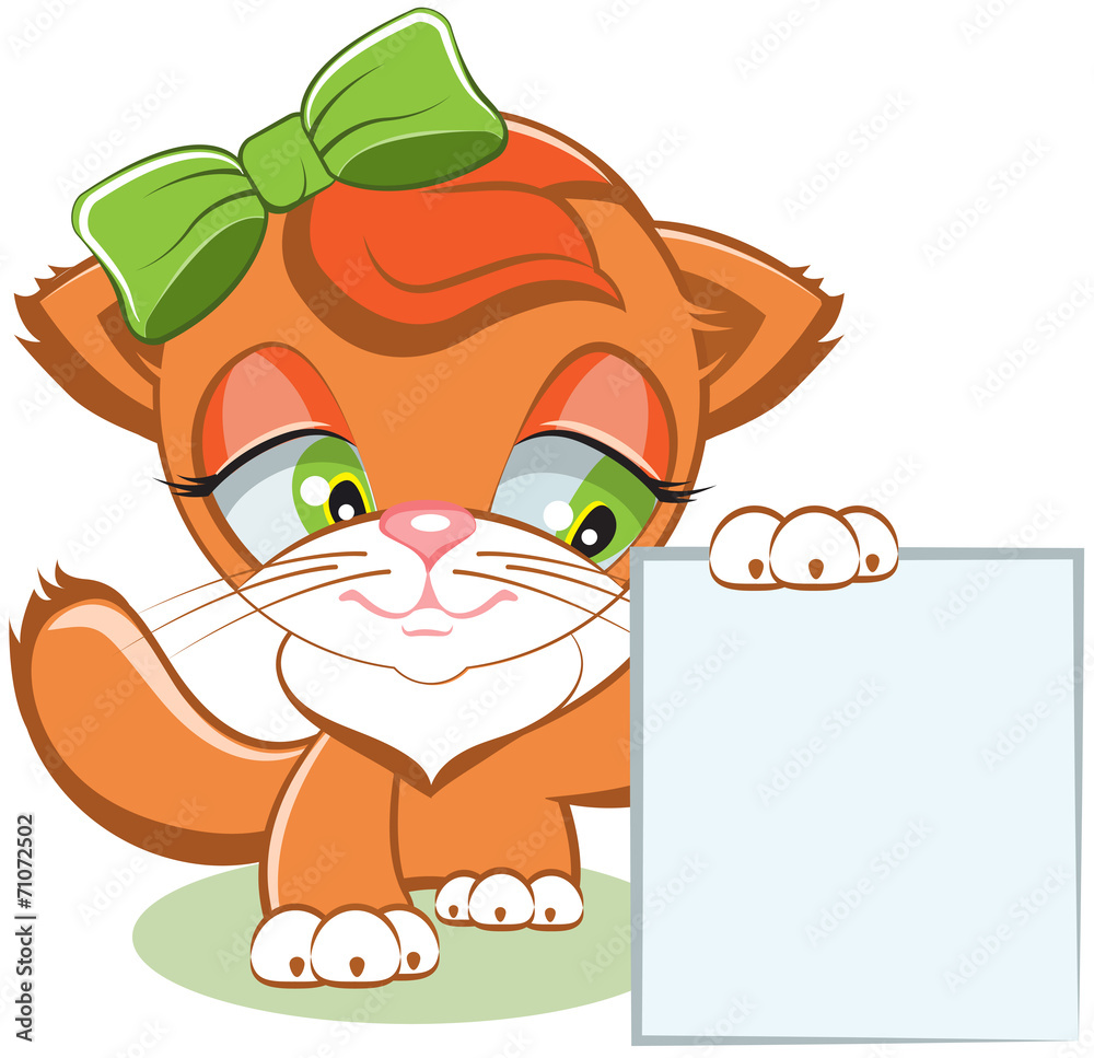 Cat holding a blank sheet of paper Stock Vector | Adobe Stock