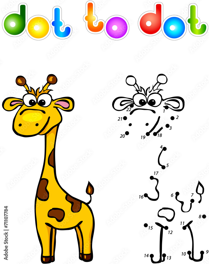 Funny cartoon giraffe dot to dot Stock Vector | Adobe Stock