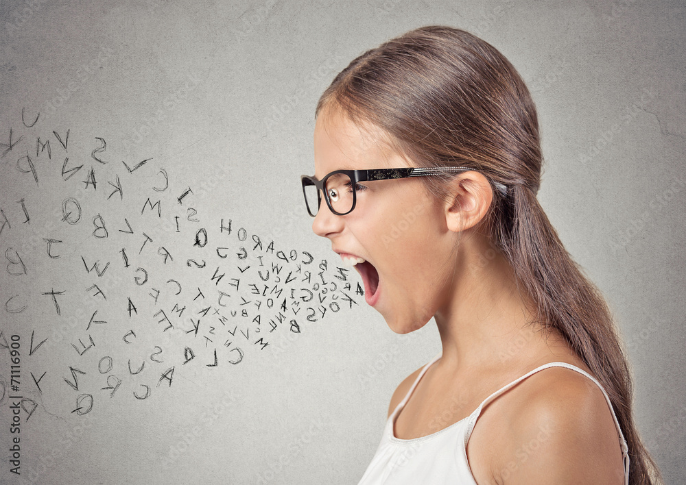 angry child screaming alphabet letters coming out of mouth foto de ...