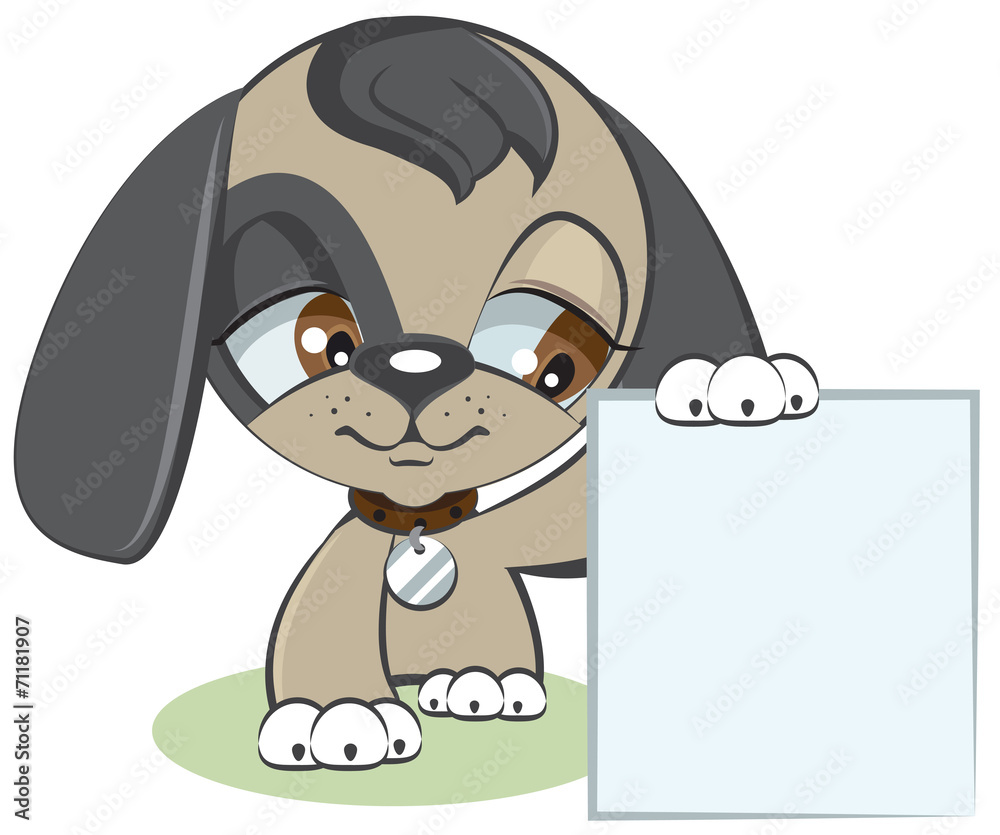 Dog holding a blank sheet of paper Stock Vector | Adobe Stock