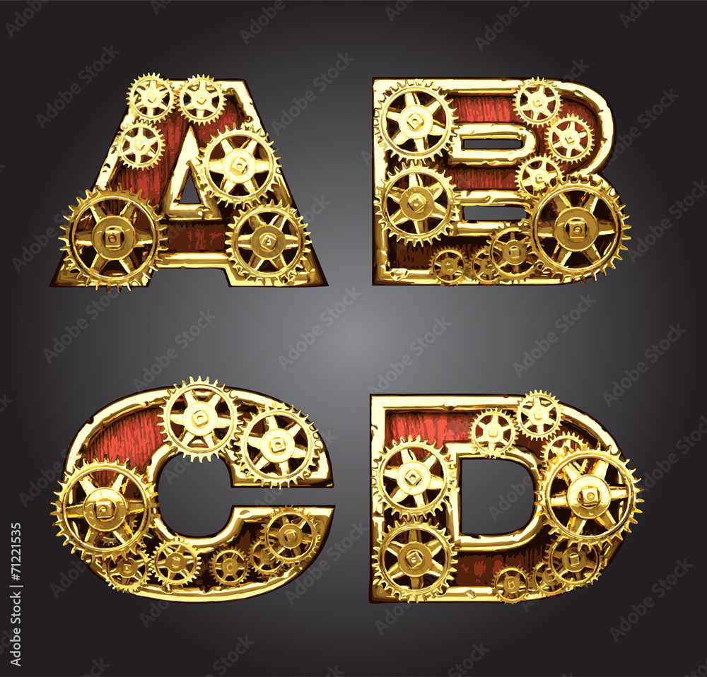vector wooden figure with gears alphabet set Stock Vector | Adobe Stock