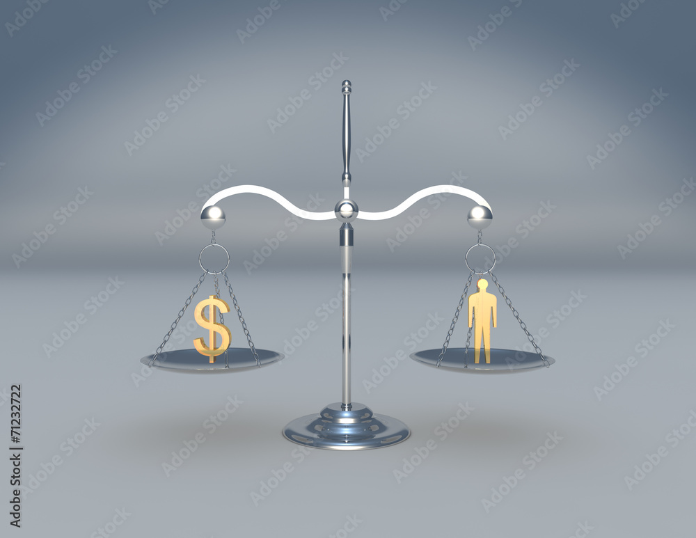 Balanza con figura humana y símbolo de dinero ilustração do Stock ...