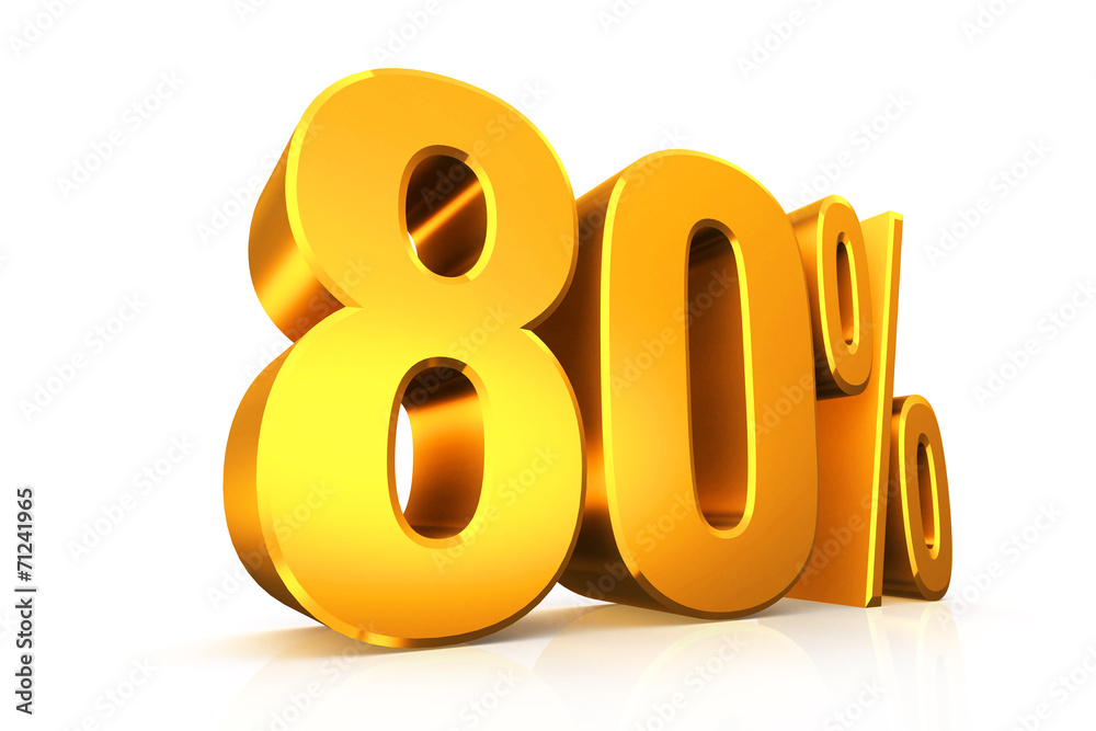 3D render text in 80 percent in gold Stock Illustration | Adobe Stock