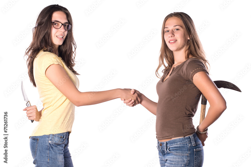 Two Best Friends in Fight with hidden weapons Stock Photo | Adobe Stock