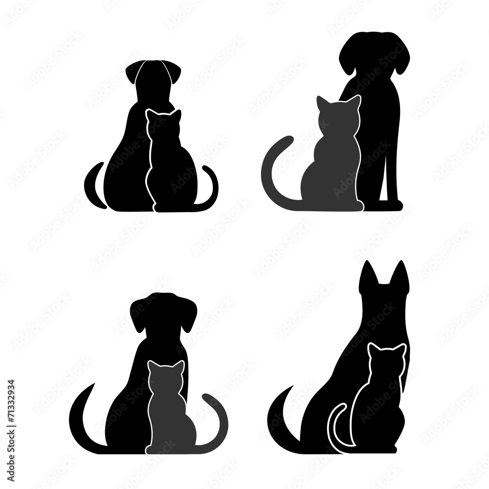Silhouettes of pets, cat dog Stock Vector | Adobe Stock