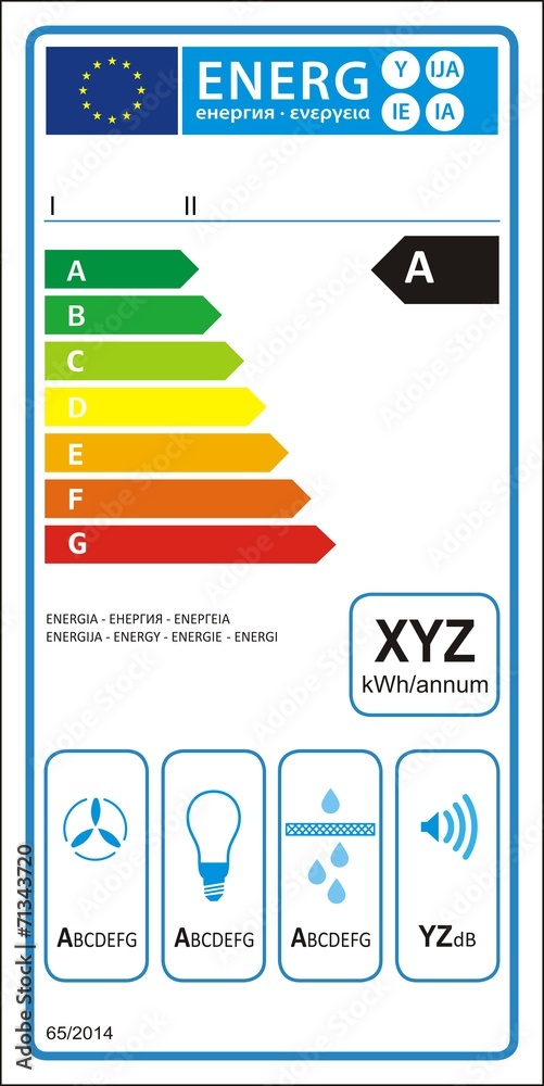 Range hood new energy rating graph label Stock Vector | Adobe Stock