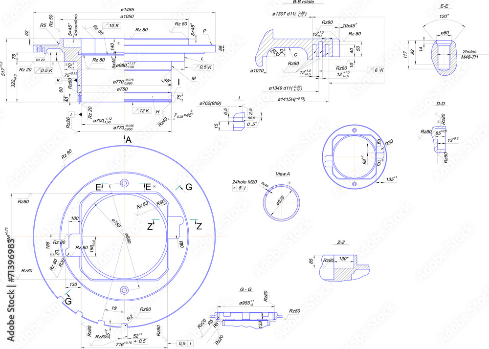 Engineering drawing of industrial equipment Stock Vector | Adobe Stock