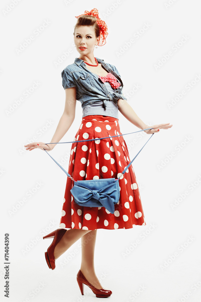 Pin-up young woman in vintage American style with a clutch Stock Photo ...