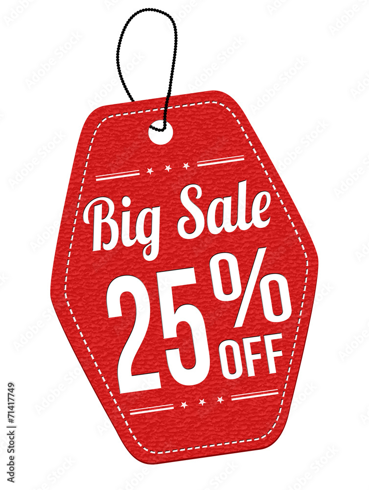 Big sale 25% off red leather label or price tag Stock Vector | Adobe Stock