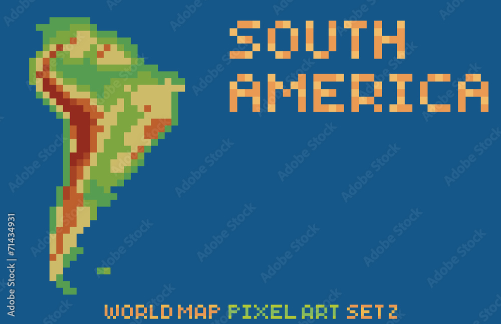 pixel art style map of south america, contains relief continent Stock ...