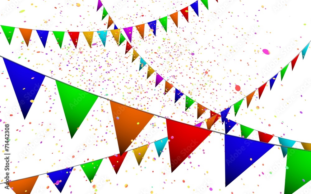 Gekleurde vlaggetjes en confetti feest Stock Illustration | Adobe Stock