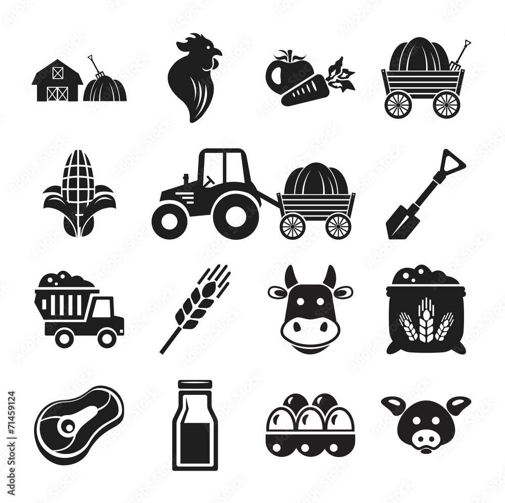 Stock vector pictogram farm black icon set Stock Vector | Adobe Stock