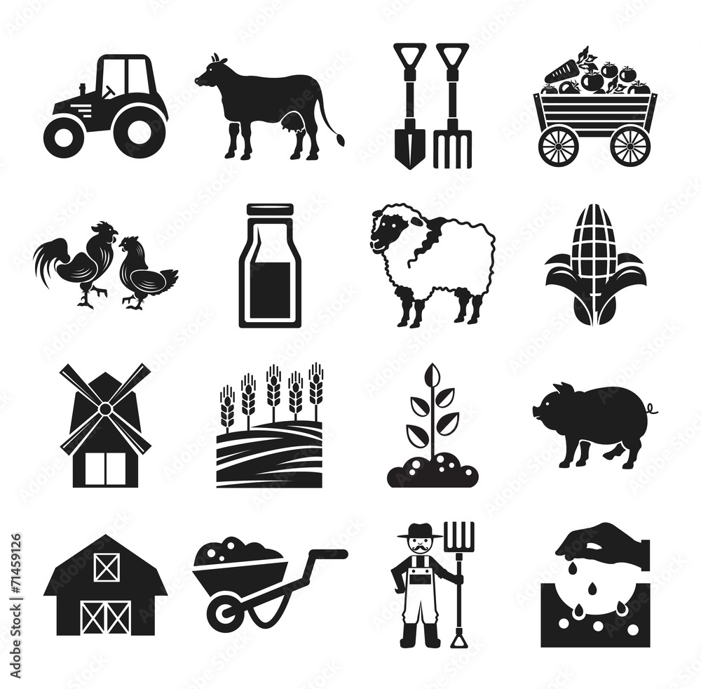Stock vector pictogram farm black icon set Stock Vector | Adobe Stock
