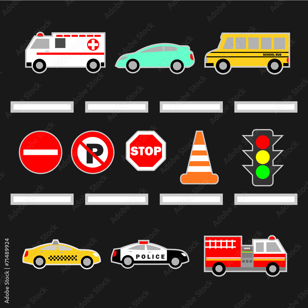 Vector Set Complete Vehicle With Traffic Sign Stock Vector | Adobe Stock