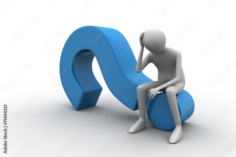 3d man sitting on the question mark Stock Illustration | Adobe Stock