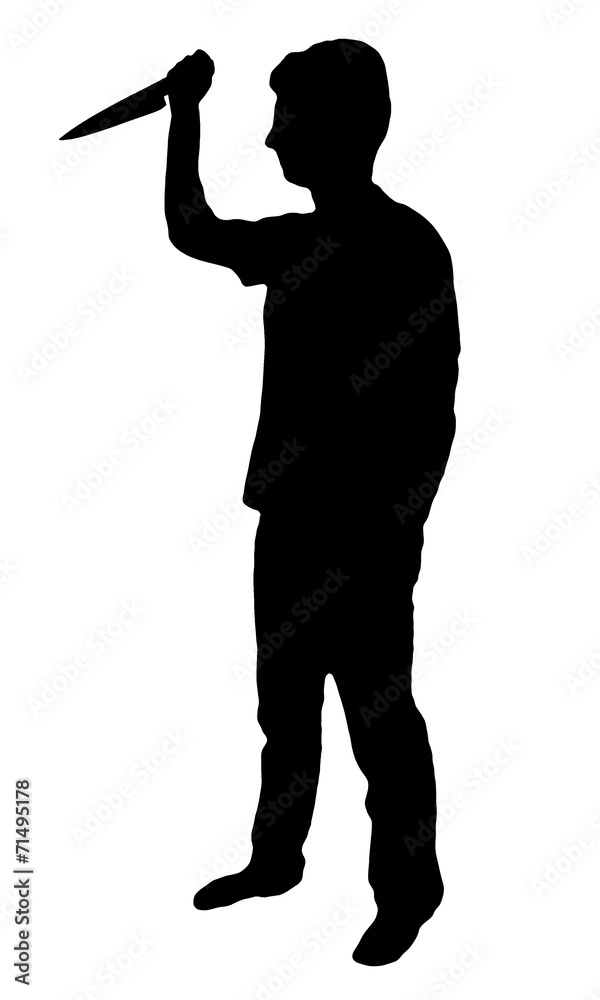 Mad man with knife silhouette on white Stock Illustration | Adobe Stock