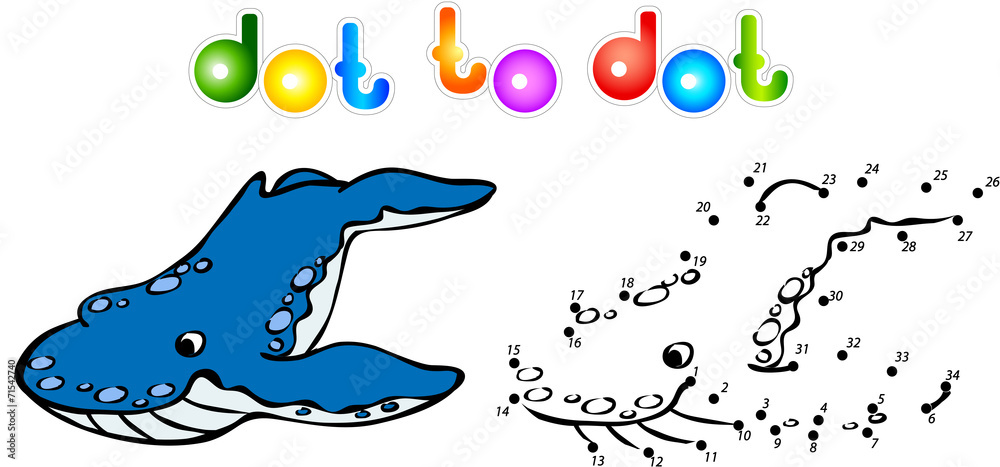 Funny cartoon whale killer dot to dot Stock Vector | Adobe Stock