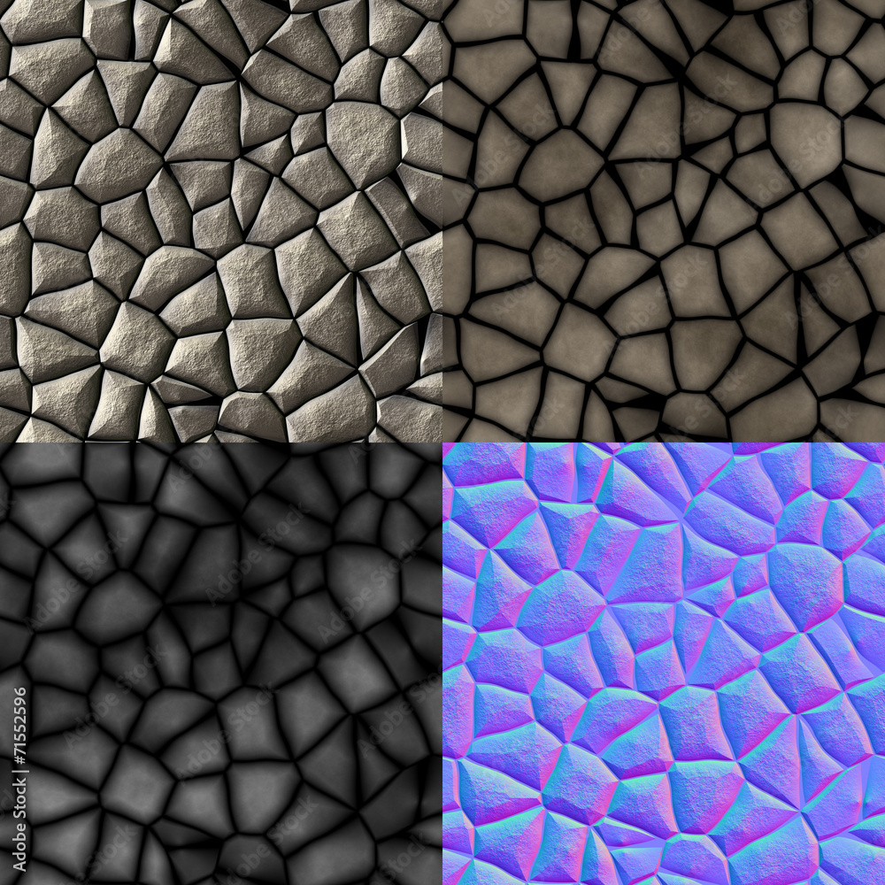 Ilustrace „Cobble stones seamless generated texture (diffuse, bump ...