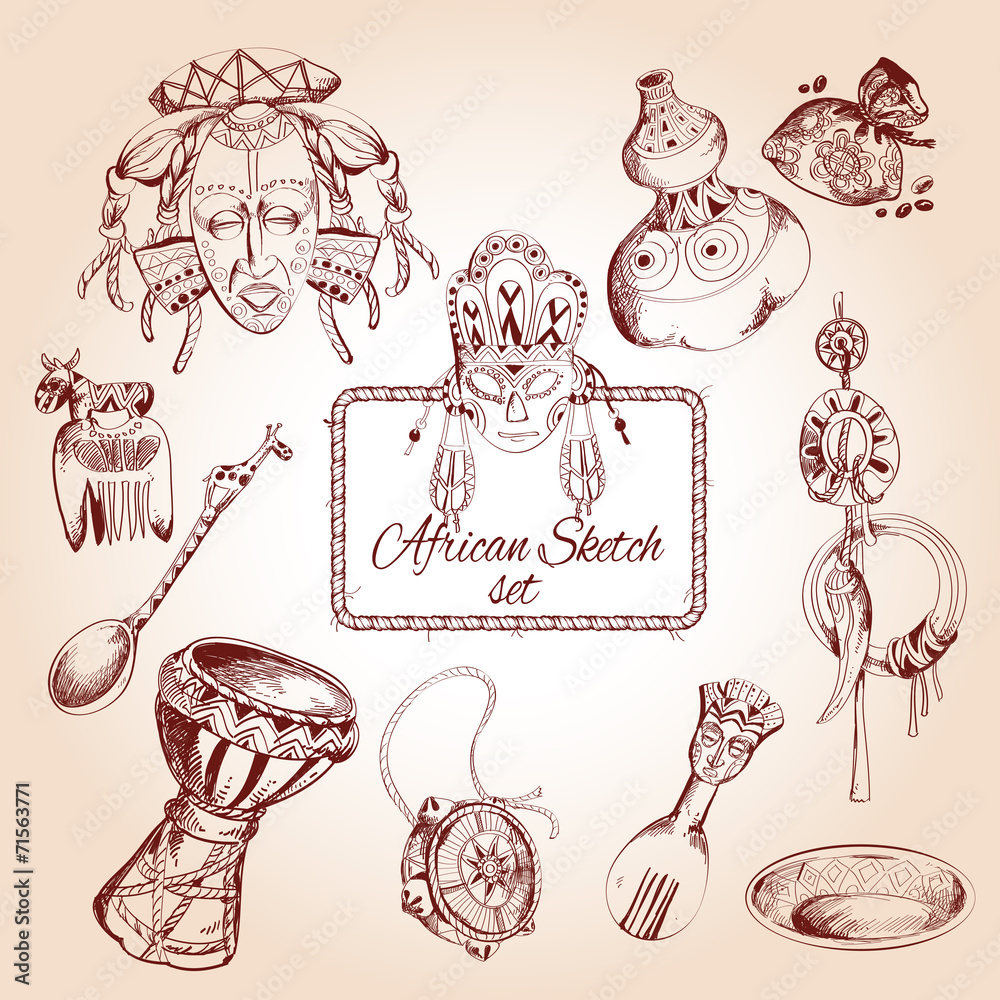 Africa sketch icons set Stock Vector | Adobe Stock