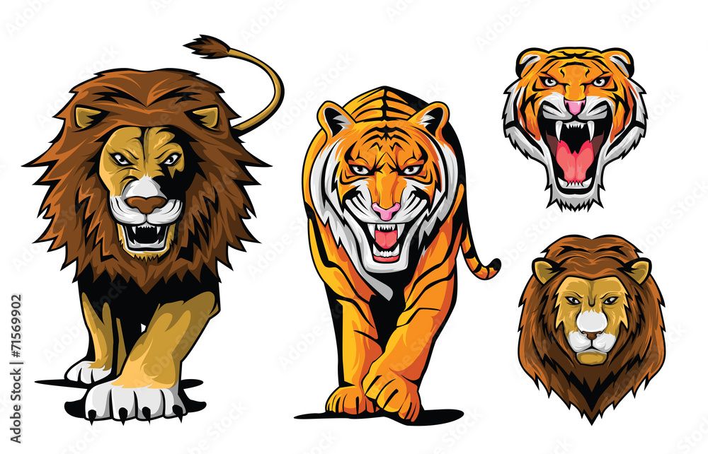 Lion And Tiger Stock Vector | Adobe Stock