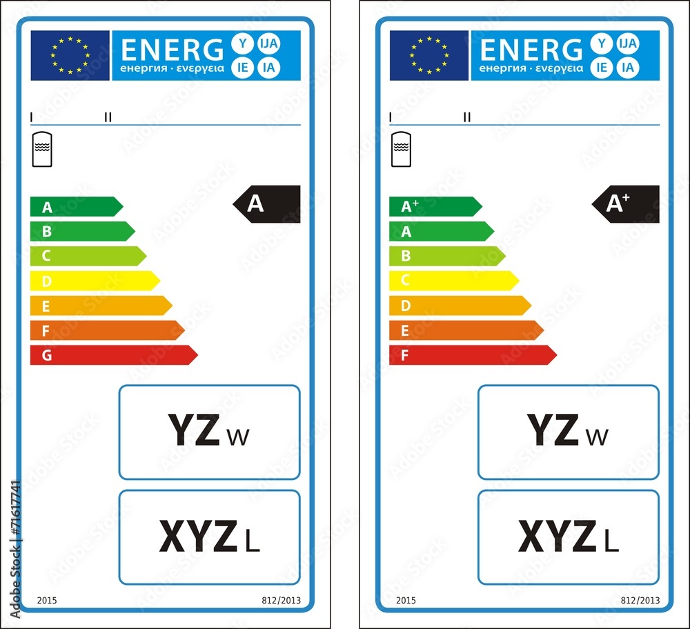 Hot water storage tanks new energy rating graph label in vector. Stock ...