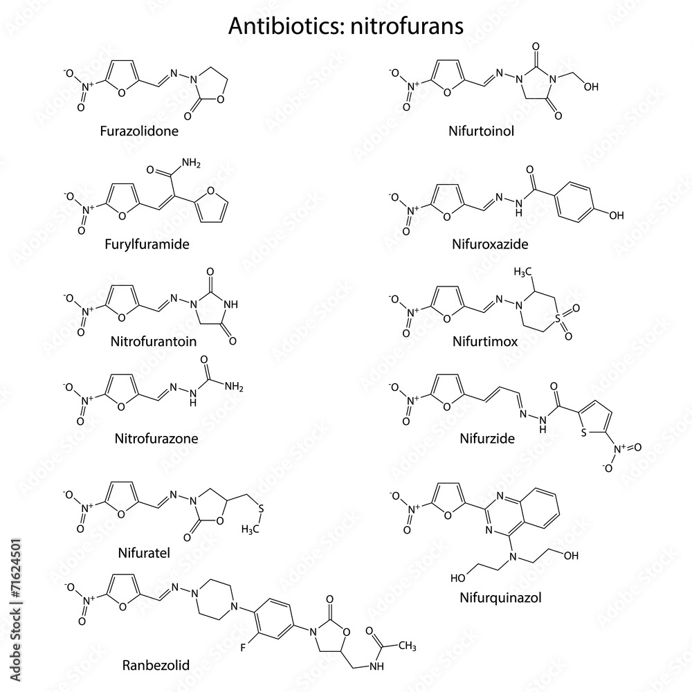 Nitrofurans - chemical structures of antibiotics Stock Vector | Adobe Stock