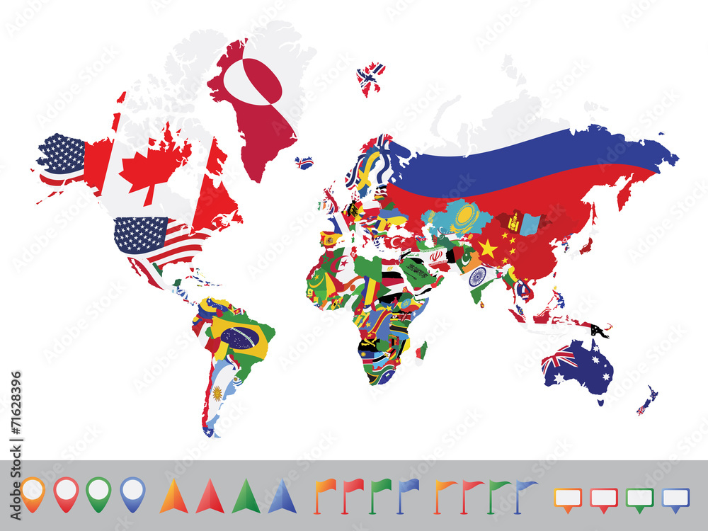 World map with flag Stock Vector | Adobe Stock