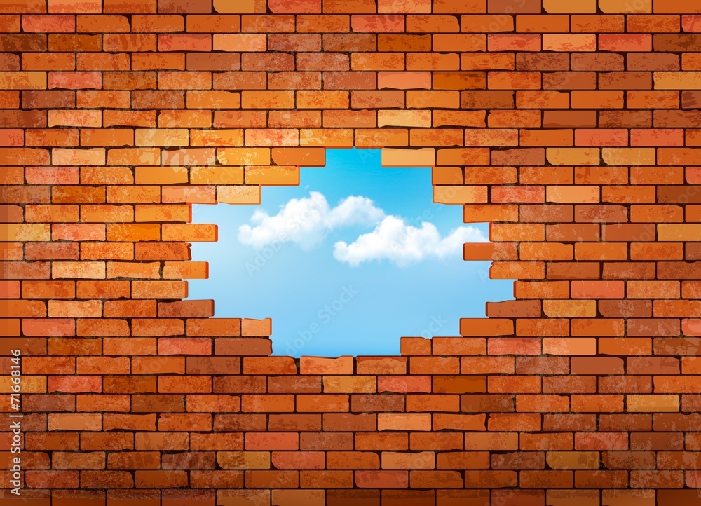 Vintage brick wall background with hole. Vector Stock Vector | Adobe Stock