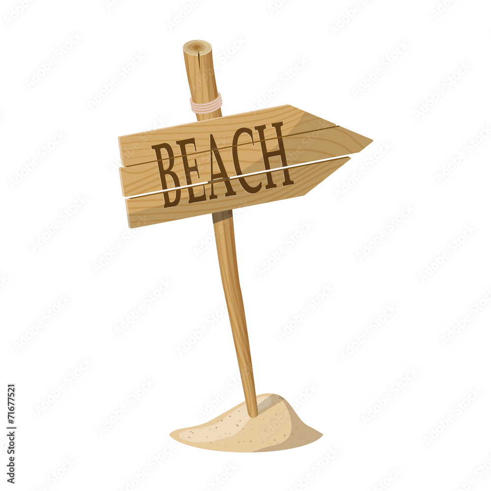 Wooden signpost indicating Beach direction. Vector illustration Stock ...