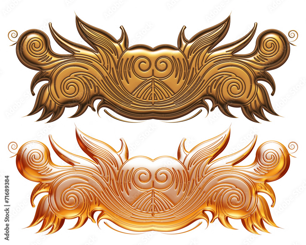 3d set of an ancient gold jewellery ornament on a white Stock ...