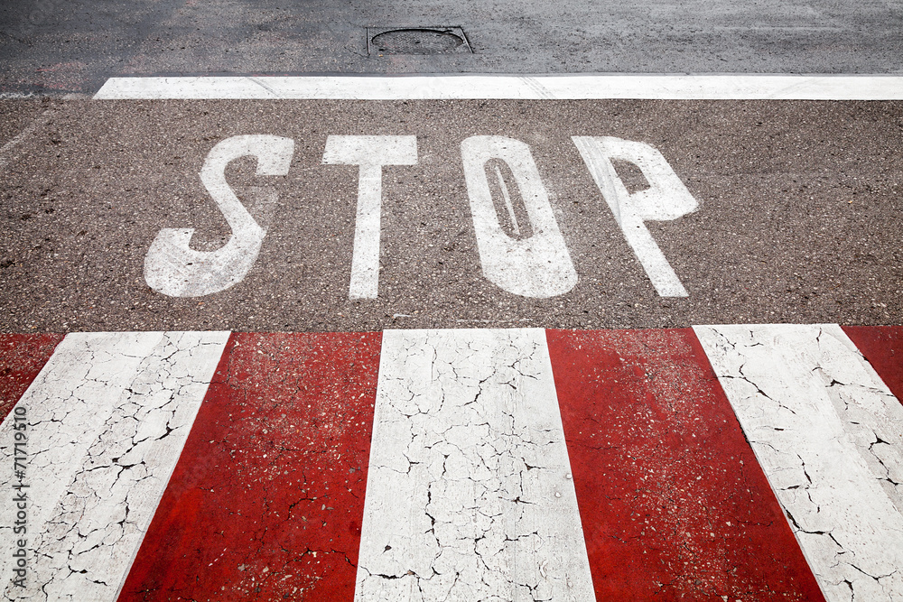 Pedestrian crossing road marking with stop line Stock Photo | Adobe Stock