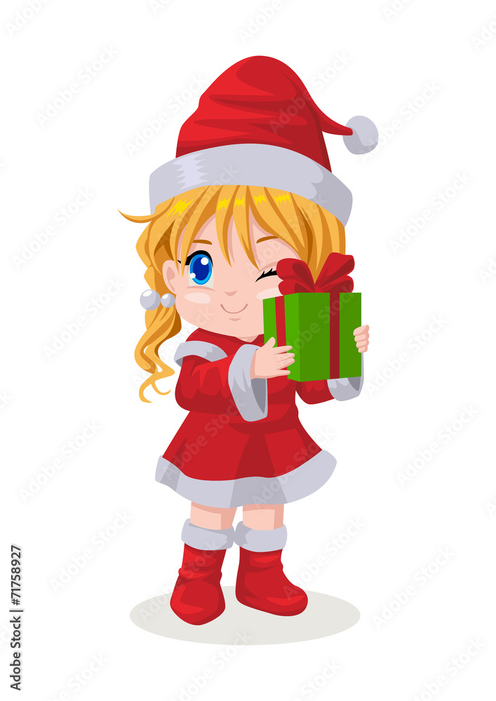 Cartoon illustration of a girl in Santa costume Stock Vector | Adobe Stock