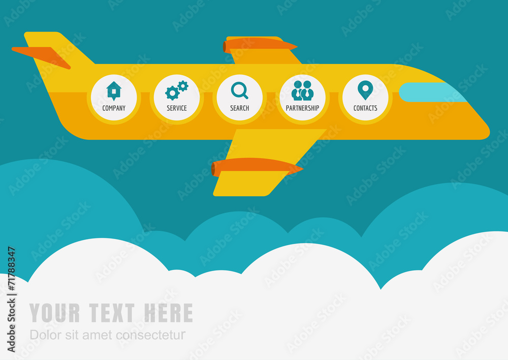 Modern flat website template with yellow plane, responsive vecto Stock ...